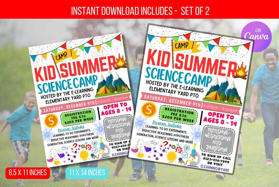 EDITABLE Kid Summer Science Camp Flyer, Summer Poster, PTA PTO, Camping ...
