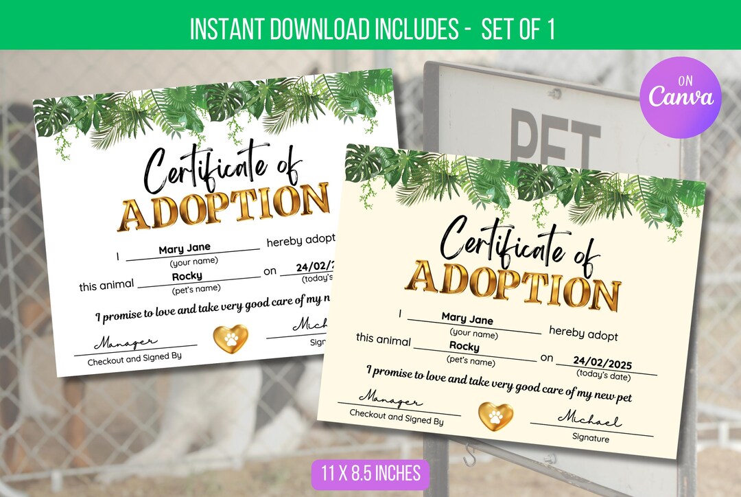 EDITABLE Adoption Certificate for Lets Pawty, Kitty Cat Party, Dog ...