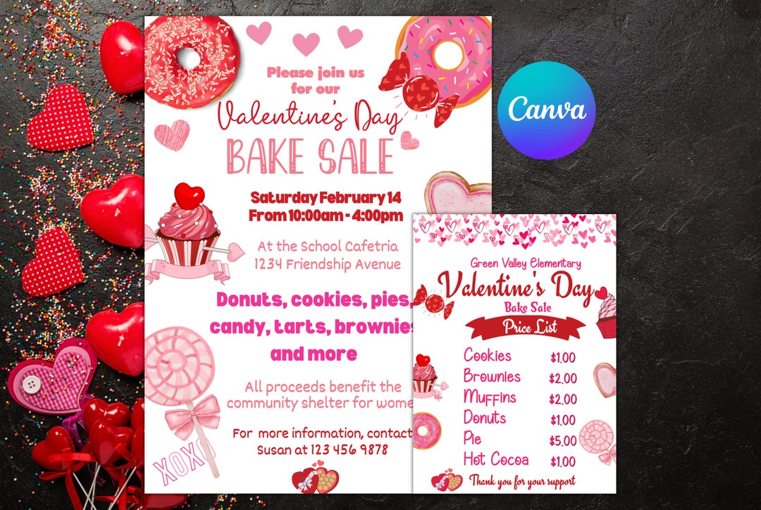 Valentine's Day Bake Sale Editable Price List, Instant Download Bake ...