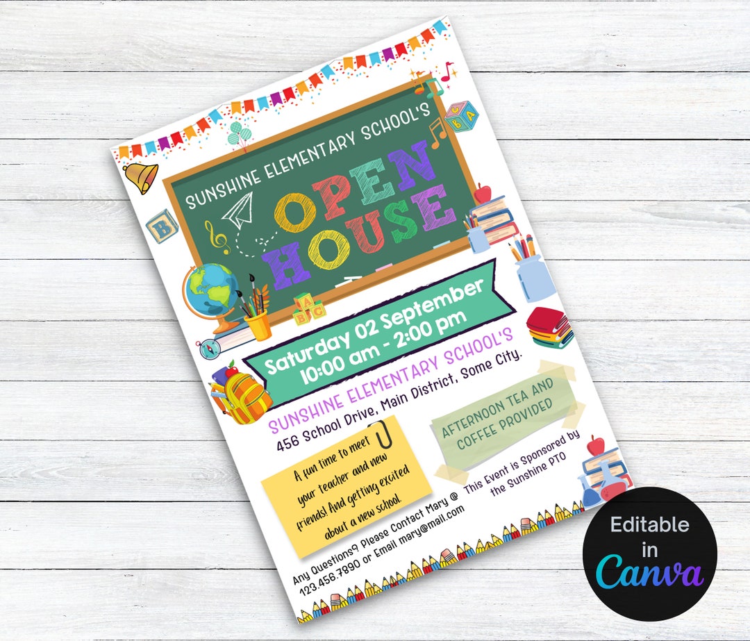EDITABLE School Open House Flyer, Open House Invite, Printable PTA PTO ...