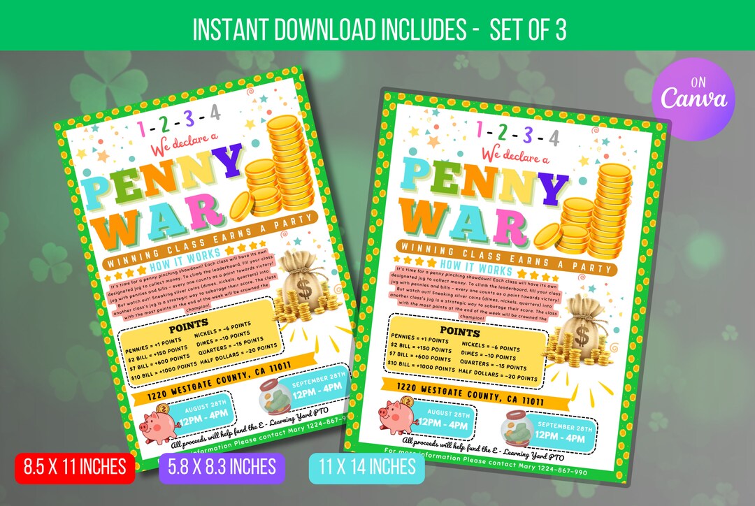 EDITABLE Penny War Fundraiser Flyer, Printable School Fundraiser Event ...