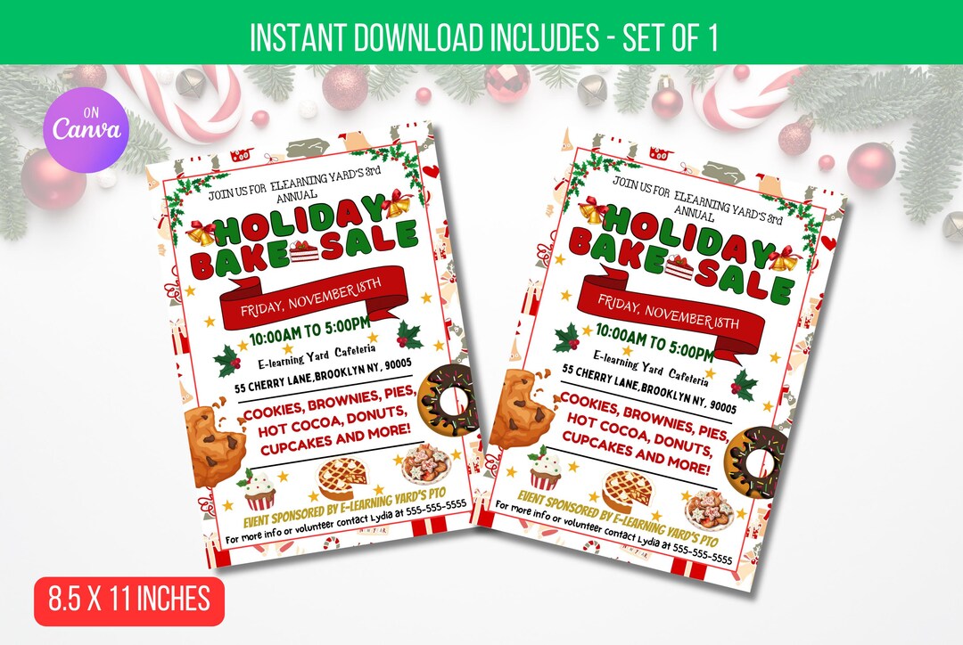 EDITABLE Holiday Bake Sale Flyer, Christmas Bake Sale Flyer, Christmas ...
