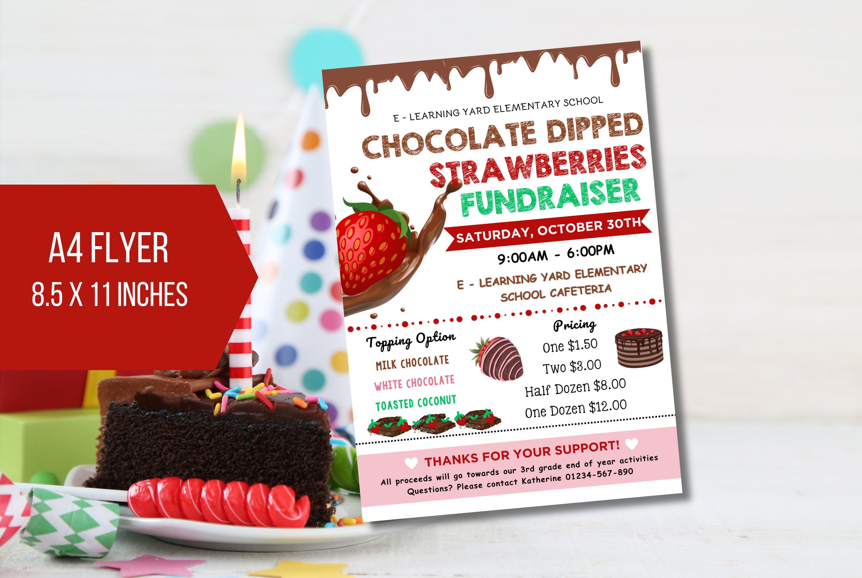 EDITABLE Chocolate Dipped Strawberries Fundraiser Invitation ...