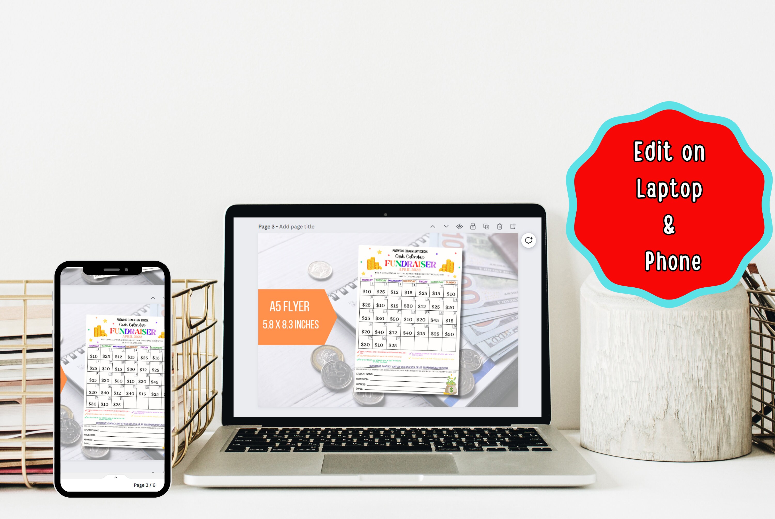 EDITABLE Cash Calendar Fundraiser Flyer Template, School Non-profit ...