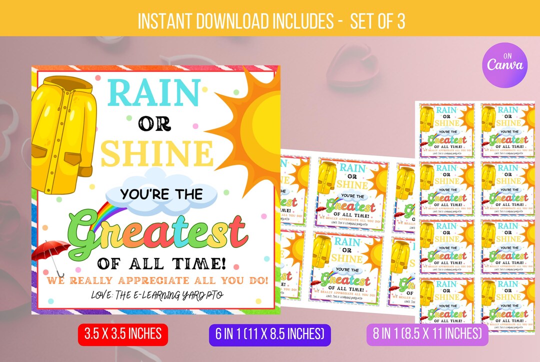 EDITABLE Rain or Shine You're the Greatest, Umbrella Gift Tag, Teacher ...