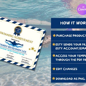 EDITABLE Swimming Award, Swimming Achievement, Swimming Certificate ...