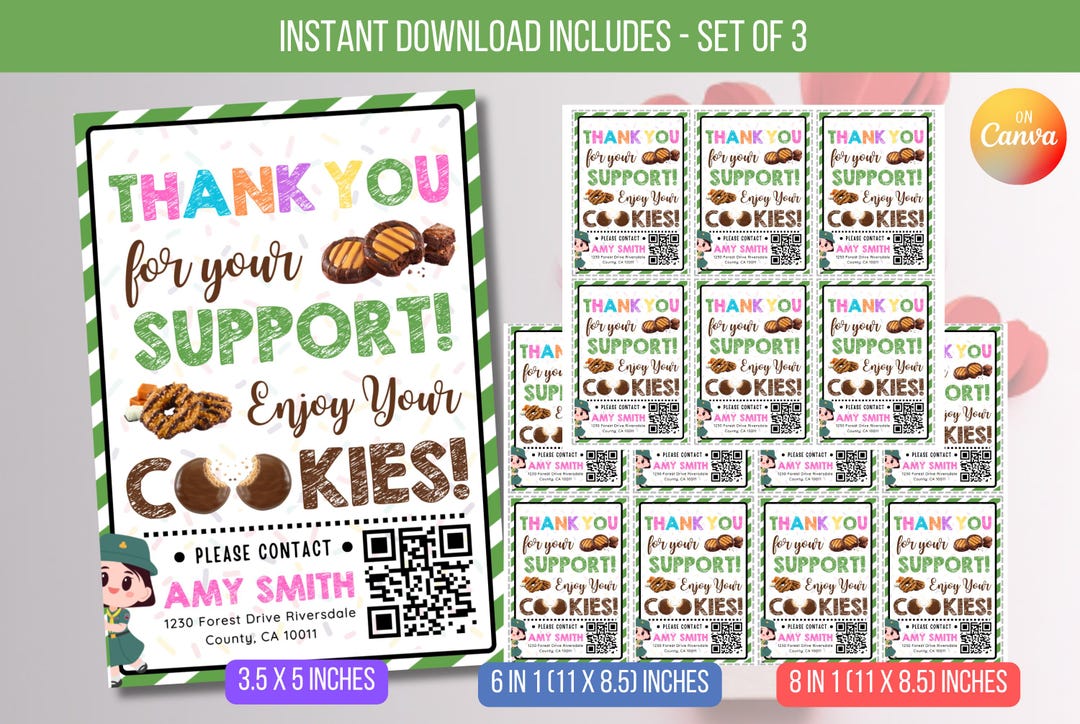 EDITABLE Thank You Tags, Scout Cookie Thank You Note, Booth Sales ...