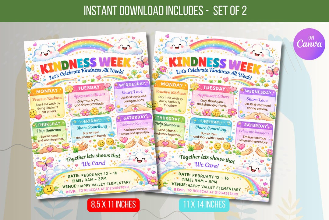 EDITABLE Kindness Week Flyer, Itinerary Diversity Inclusion, Printable ...
