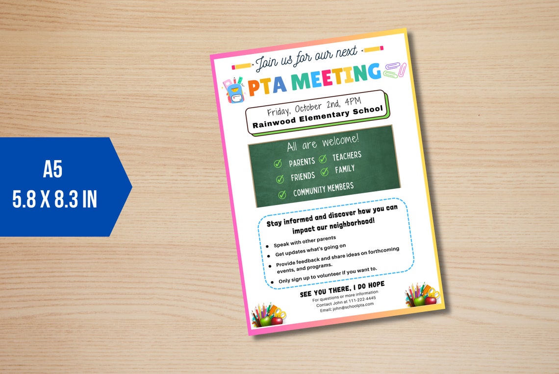 EDITABLE PTA Meeting Handout Flyer, School Information Meeting Flyer ...