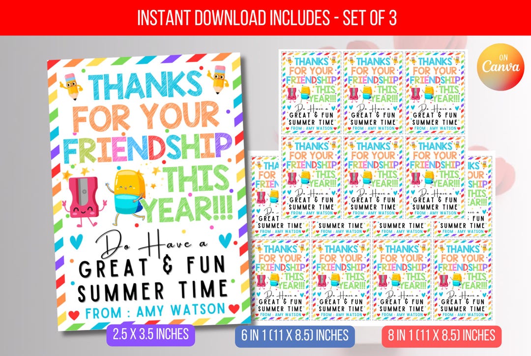 EDITABLE Thank You Tags, Friendship End of School Classroom Gift, End ...