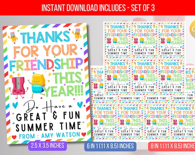 Classmates Tags, Thank You for Your Friendship, Instant Download ...