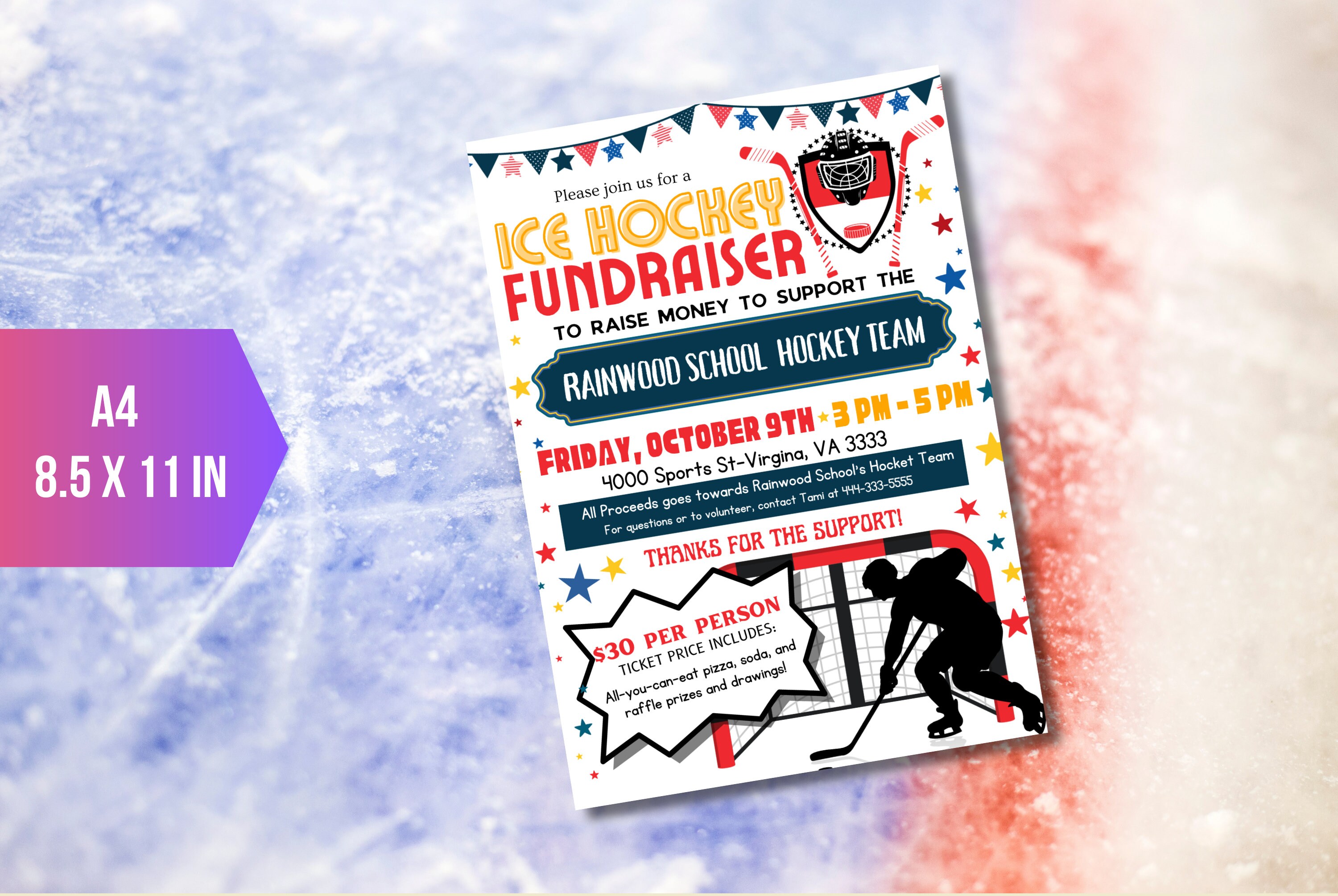 EDITABLE Ice Hockey Fundraiser Invitation Flyer School - Etsy