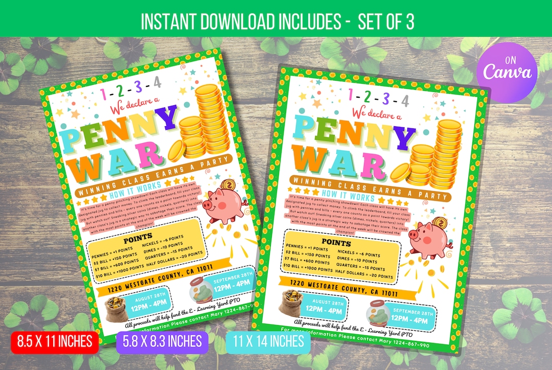 EDITABLE Penny War Fundraiser Flyer, Printable School Fundraiser Event ...