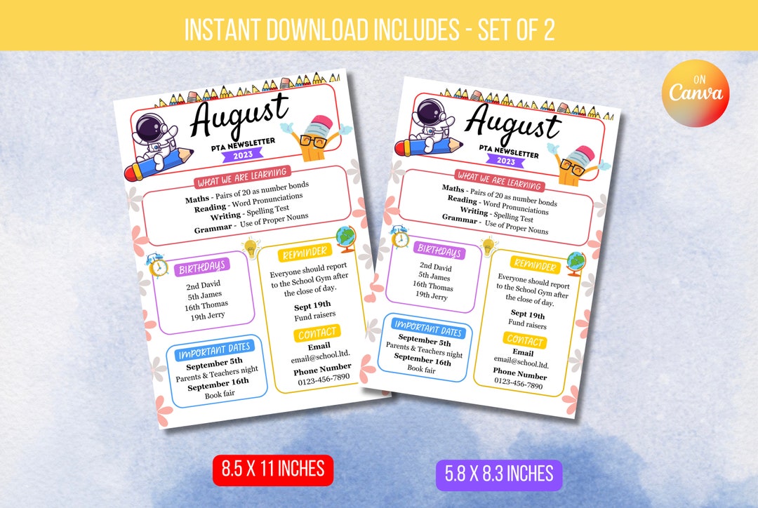 EDITABLE August Newsletter Template, Classroom Printable Handout Flyer ...