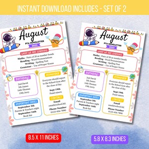 EDITABLE August Newsletter Template, Classroom Printable Handout Flyer ...