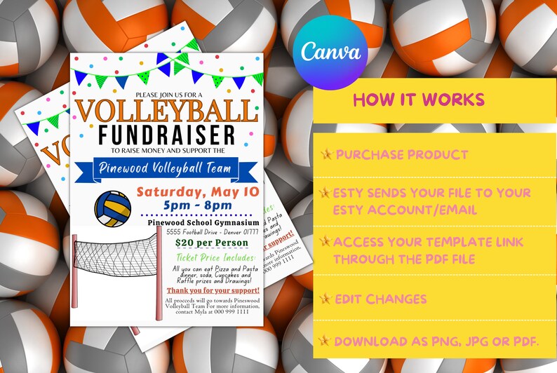 EDITABLE Volleyball Fundraiser Flyer Template Charity Non - Etsy