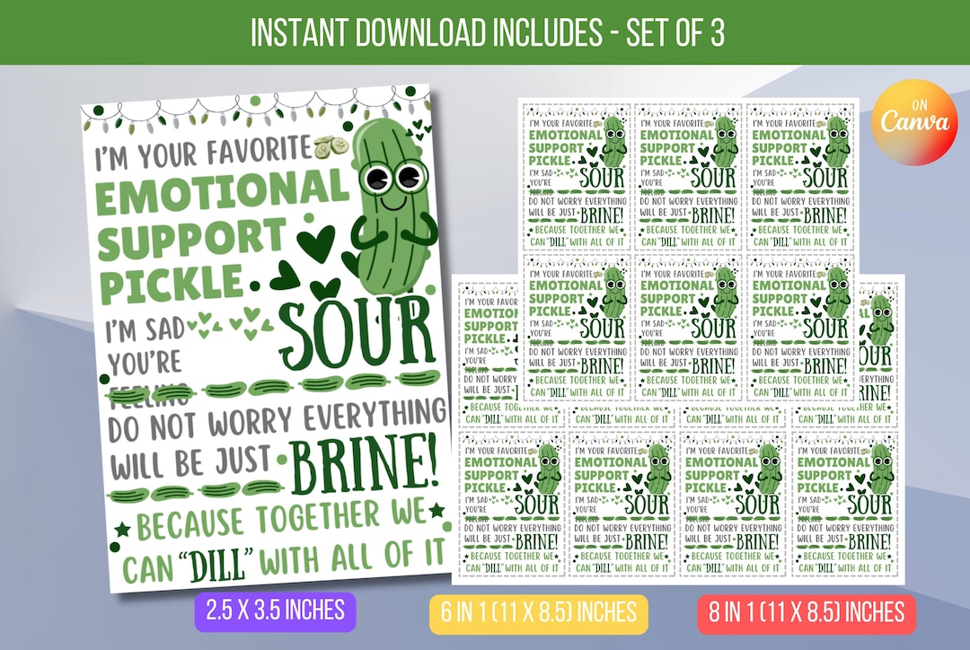 EDITABLE Emotional Support Pickle Tags, Emotional Support Pickle ...