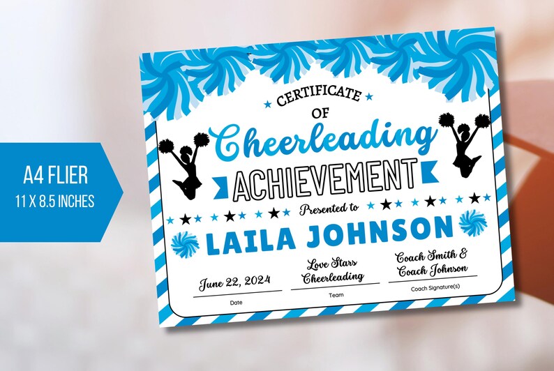 EDITABLE Cheerleader Certificate, Cheer Certificates Sports Award ...