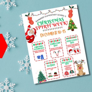 EDITABLE Christmas Spirit Week Flyer, Itinerary Schedule School Poster ...
