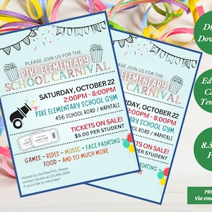 EDITABLE Carnival Flyer, Printable PTA PTO Flyer, School Church Benefit ...