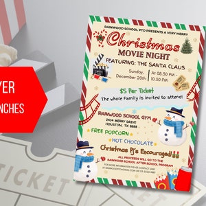EDITABLE Christmas Movie Night Flyer, School Church Fundraiser Invite ...