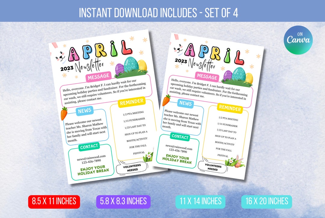 EDITABLE April PTO Newsletter Template, Classroom Printable Handout ...
