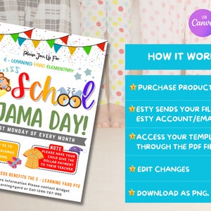 EDITABLE School Pajama Day Flyer, School Spirit Party, School ...