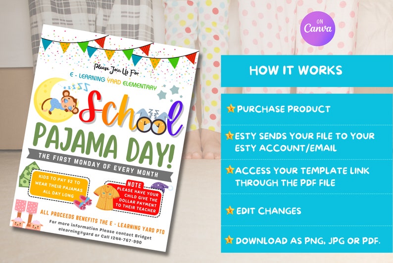 EDITABLE School Pajama Day Flyer, School Spirit Party, School ...