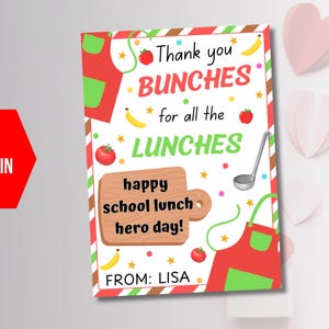 EDITABLE Thank You Bunches School Lunch Lady Tag, School Staff ...