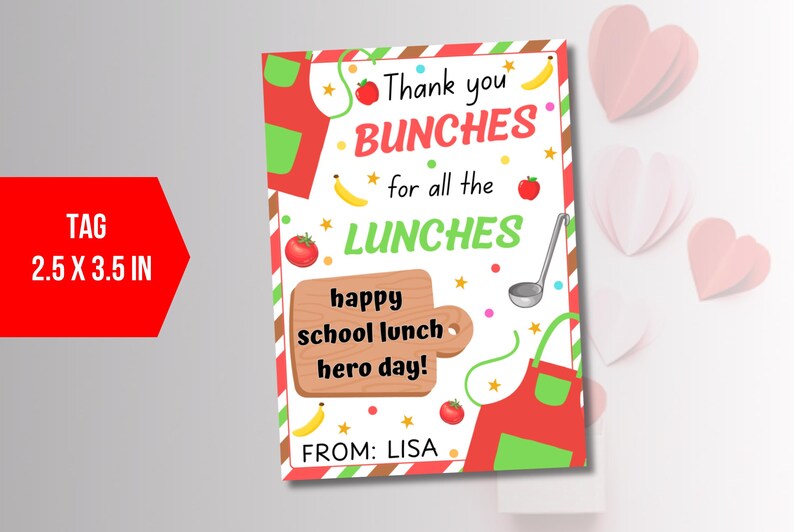 EDITABLE Thank You Bunches School Lunch Lady Tag, School Staff ...
