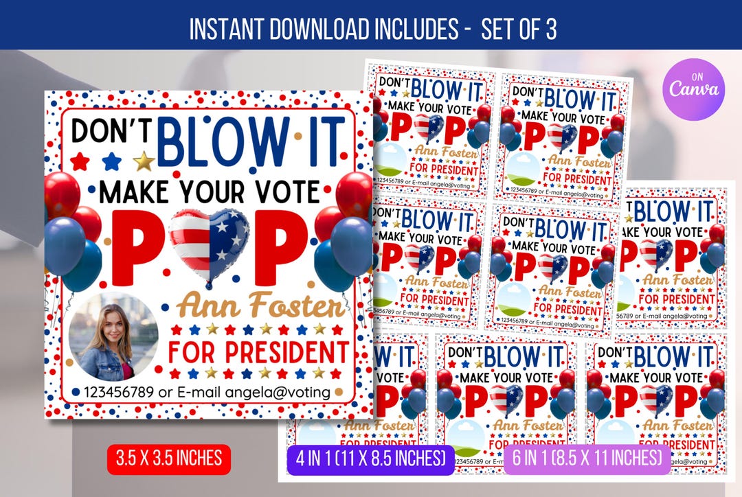 EDITABLE Don't Blow It and Vote for Me Tag, School Class Vote Election ...
