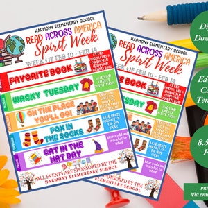 Reading Across America, Spirit Week Template, School Spirit Week ...