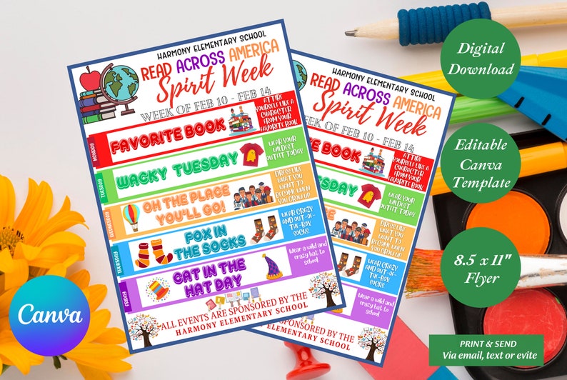 Reading Across America, Spirit Week Template, School Spirit Week ...