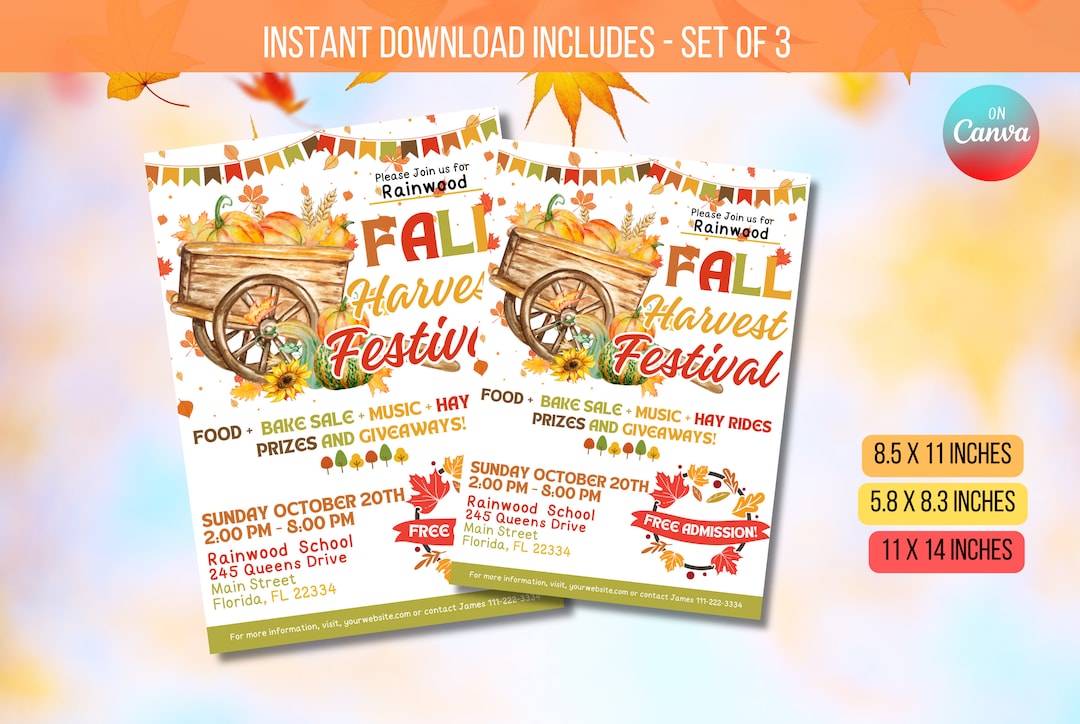 EDITABLE Fall Harvest Festival Invitation Flyer, School Event Harvest ...