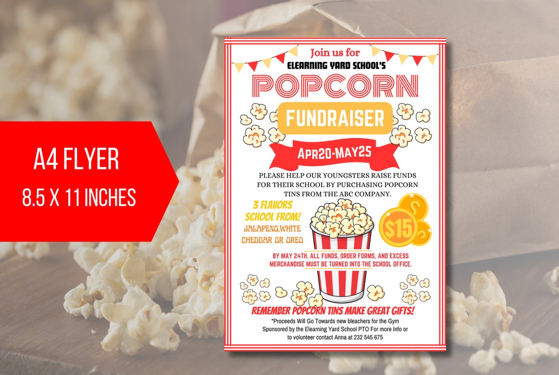 EDITABLE Popcorn Fundraiser Flyer Template, Non Profit Event Poster ...