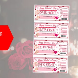 EDITABLE Valentines Day Date Night Ticket Template - Personalized Event ...