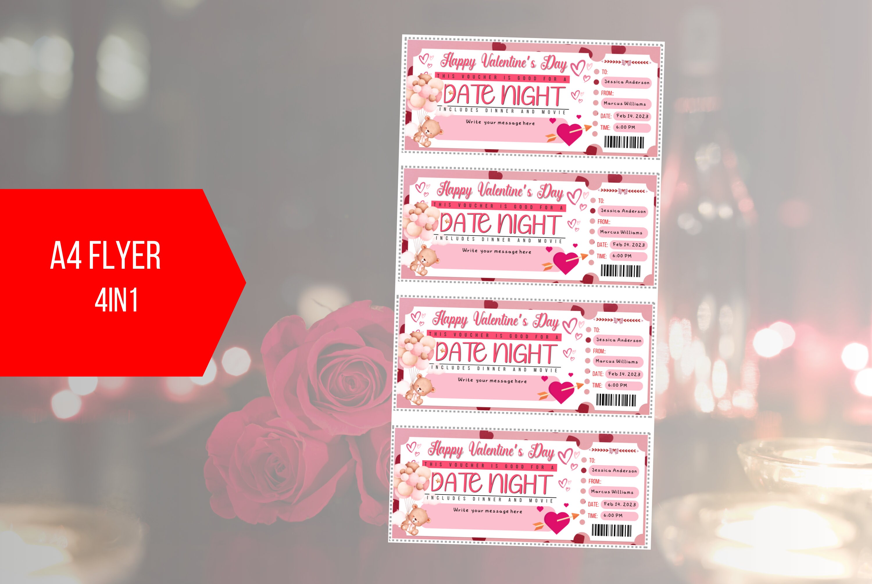 EDITABLE Valentines Day Date Night Ticket Template - Personalized Event ...