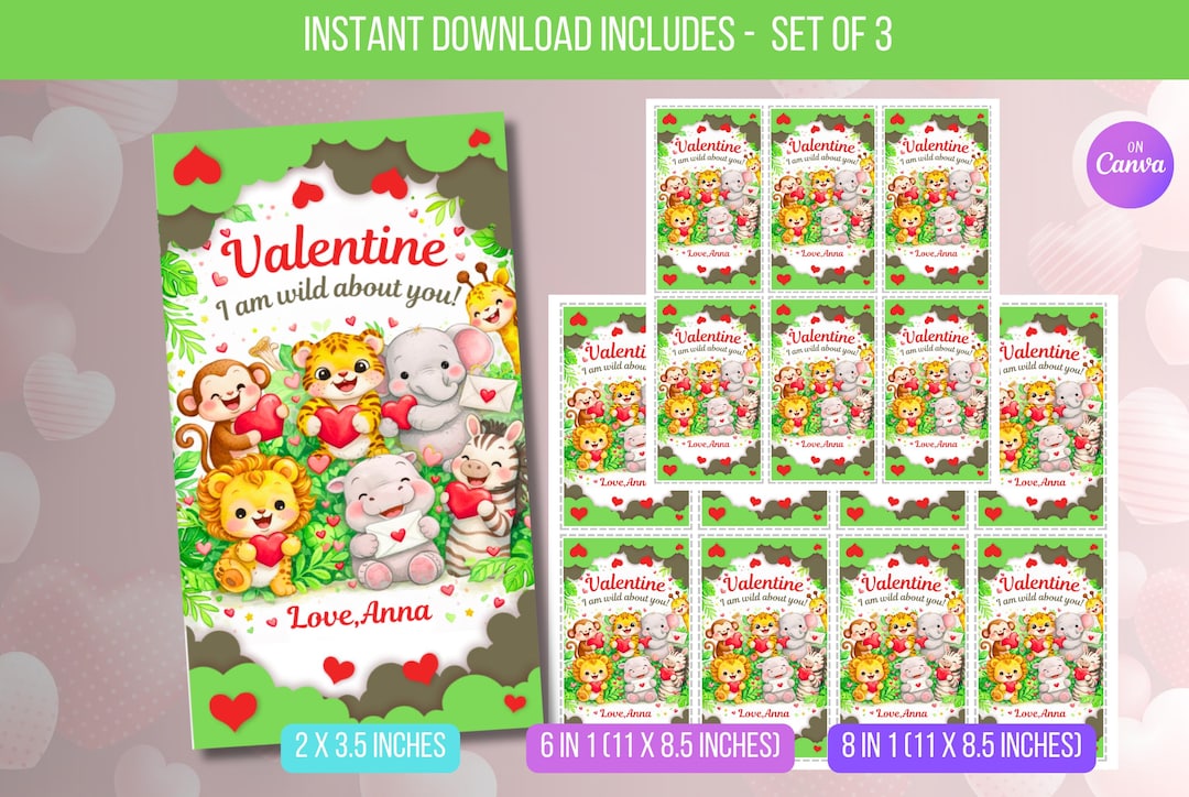 EDITABLE I'm Wild About You Jungle Valentine Day Tag, Classroom Friend ...