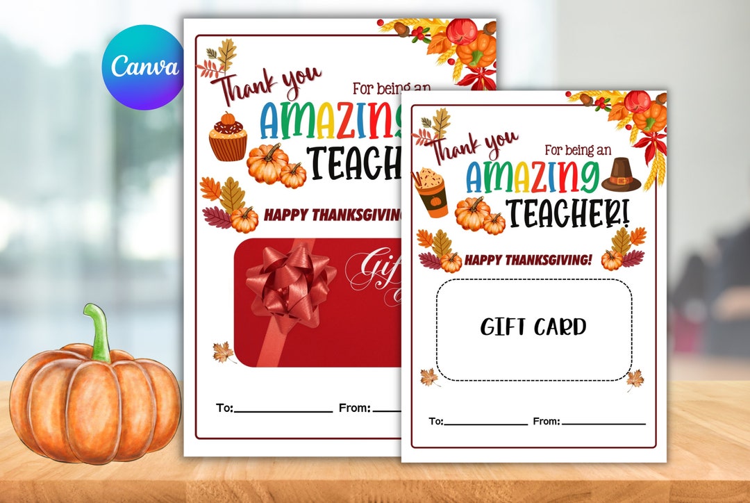 Printable/editable Happy Thanksgiving Gift Card Holder, Amazing Teacher ...