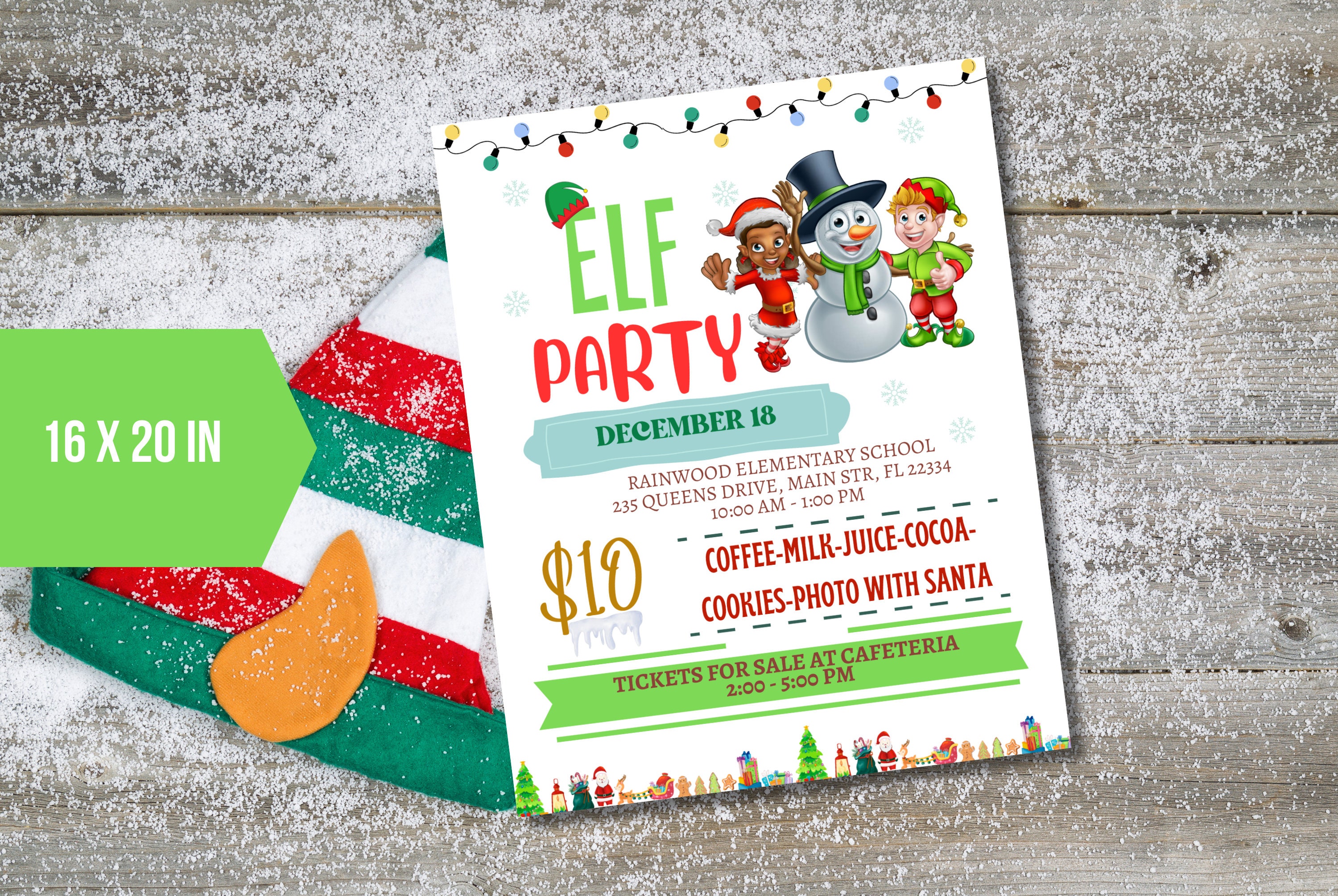 EDITABLE Elf Party Invite Flyer, Printable Party Invitation, Kid ...
