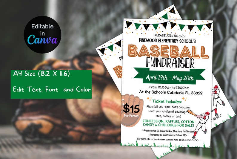 EDITABLE Baseballs Fundraiser Flyer Template Charity Non - Etsy