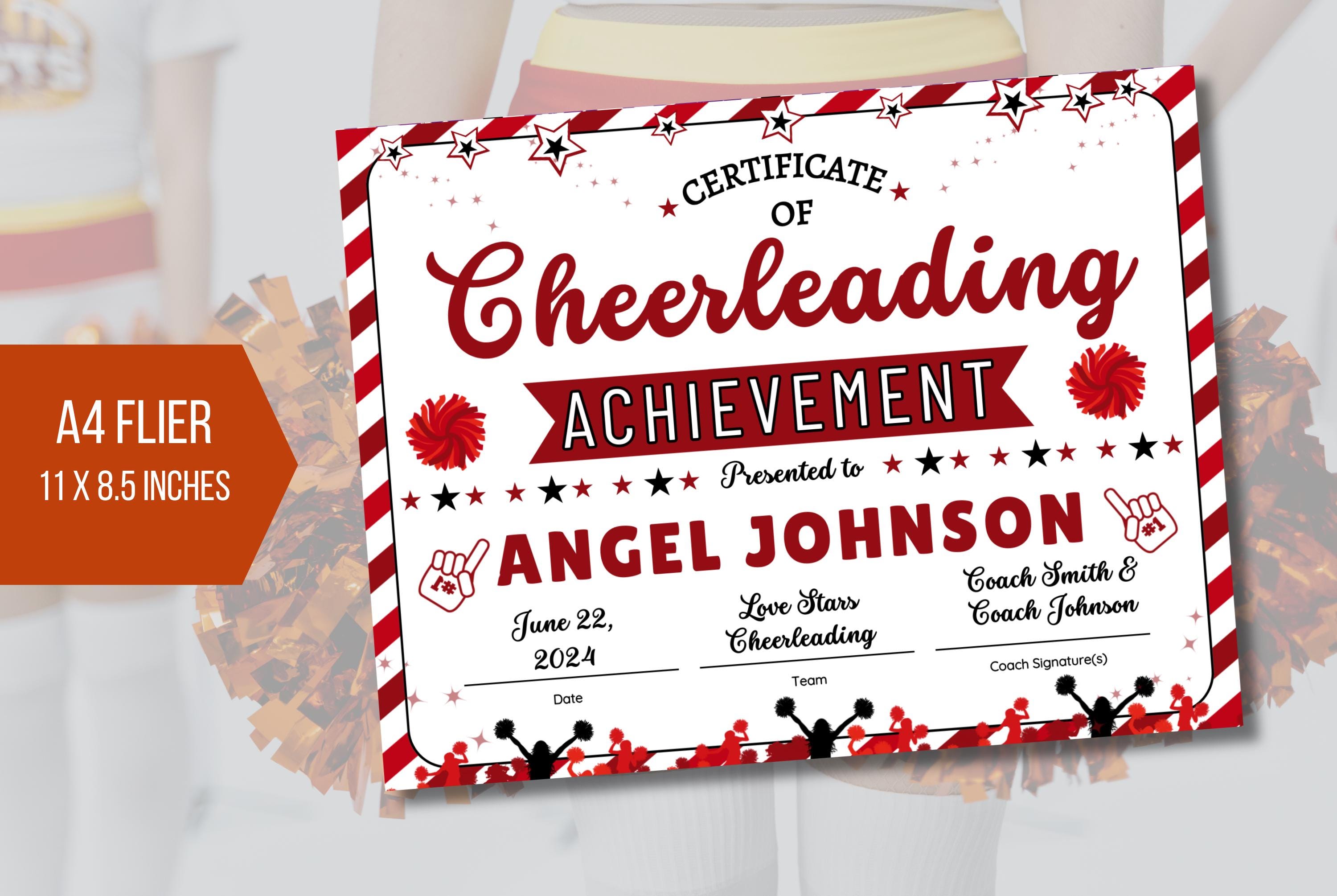 EDITABLE Cheerleader Certificate, Cheer Certificates Sports Award ...