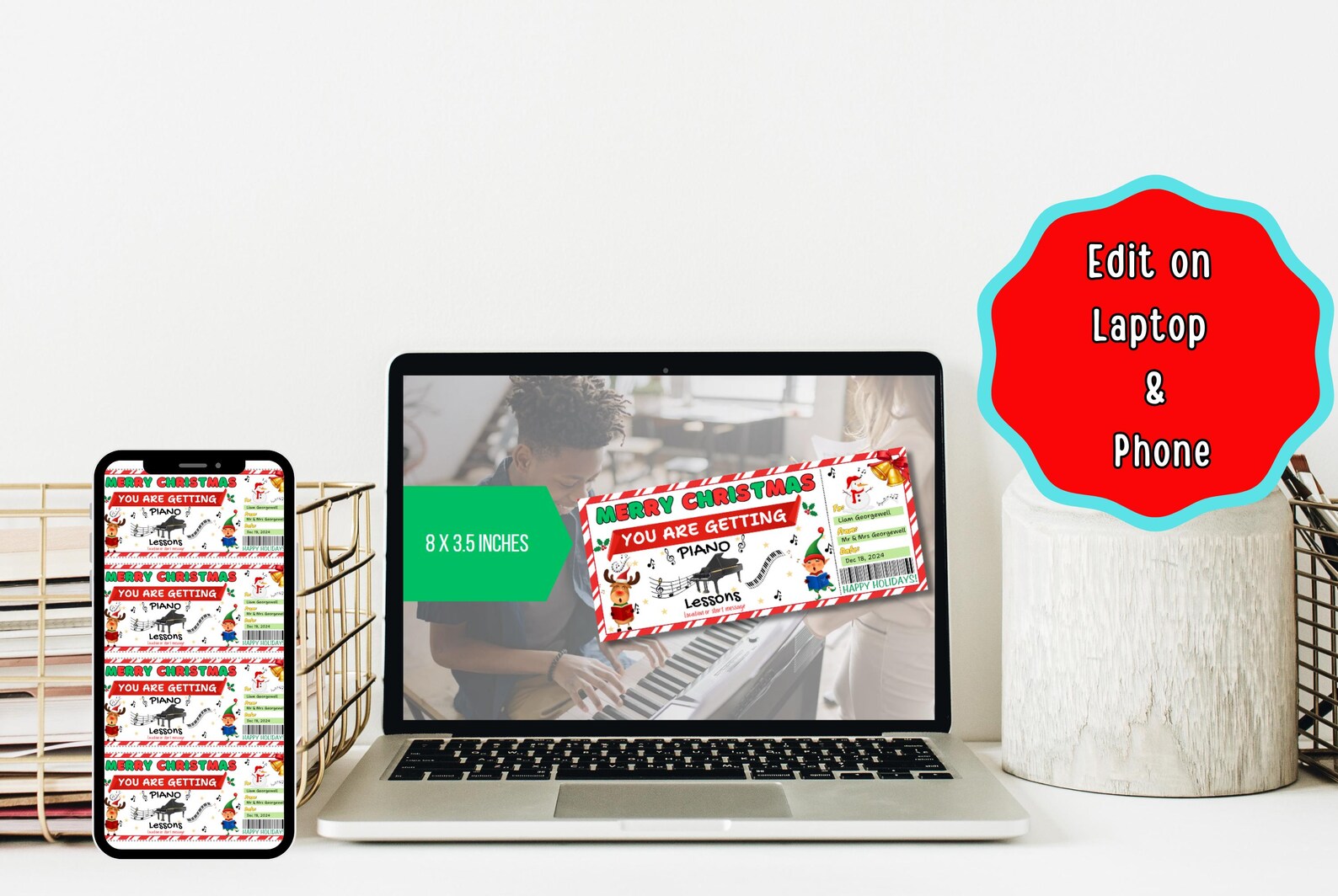 EDITABLE Piano Lessons Christmas Gift Voucher, Surprise Piano Lessons ...