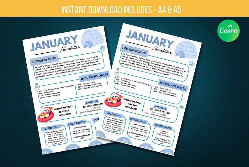 EDITABLE January Newsletter Template Classroom Printable - Etsy