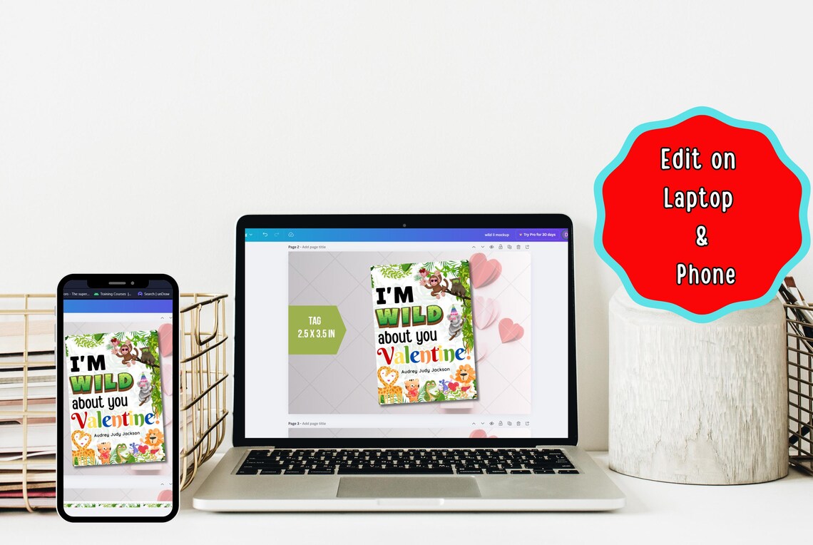 EDITABLE I'm Wild About You Jungle Valentine Day Tag, Classroom Friend ...