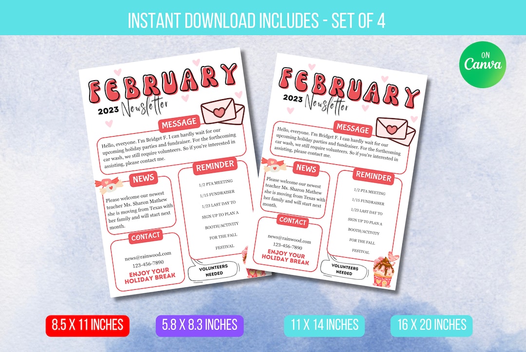 EDITABLE February PTO Newsletter Template, Classroom Printable Handout ...