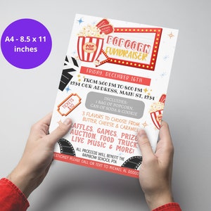 EDITABLE Popcorn Fundraiser Flyer Template, Non Profit Event Poster ...