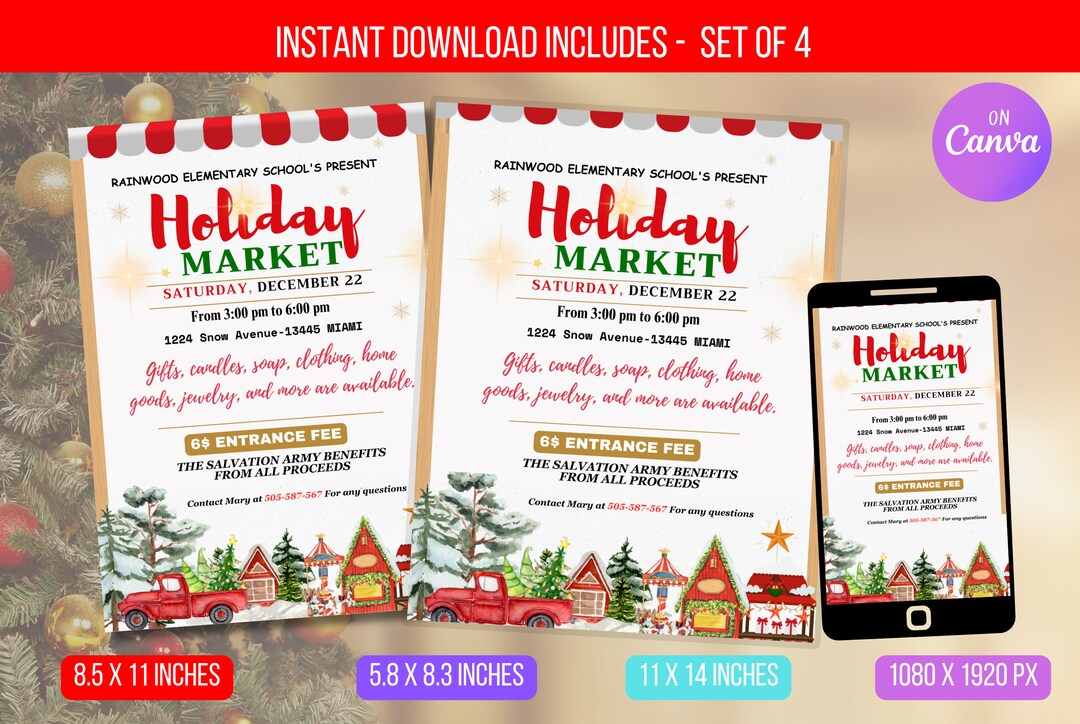 EDITABLE Holiday Market Event Flyer, School Community Fundraiser Invite ...