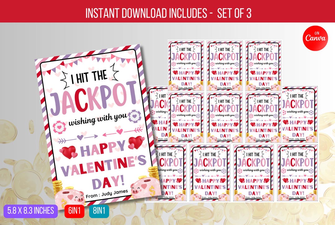 EDITABLE Hit the Jackpot Working With You, Valentine's Day Tag ...