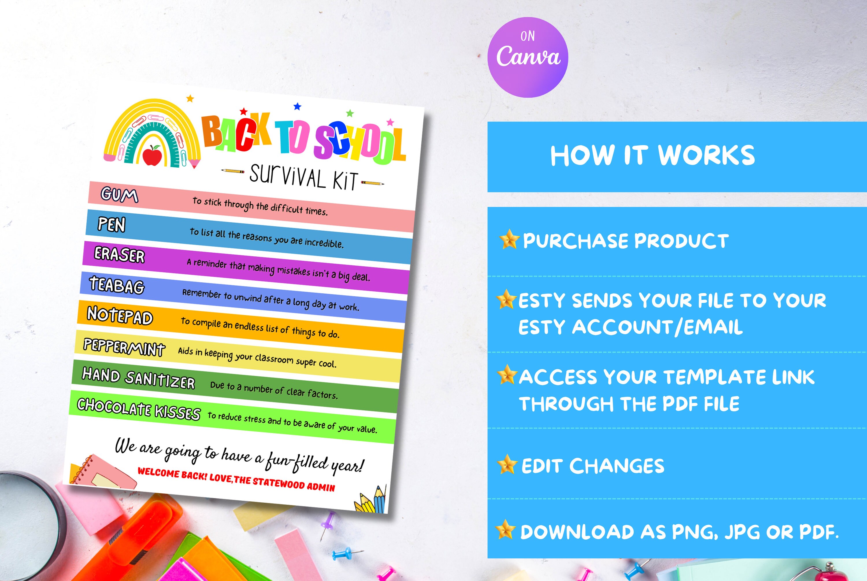 EDITABLE Back to School Survival Kit Template First Day of - Etsy